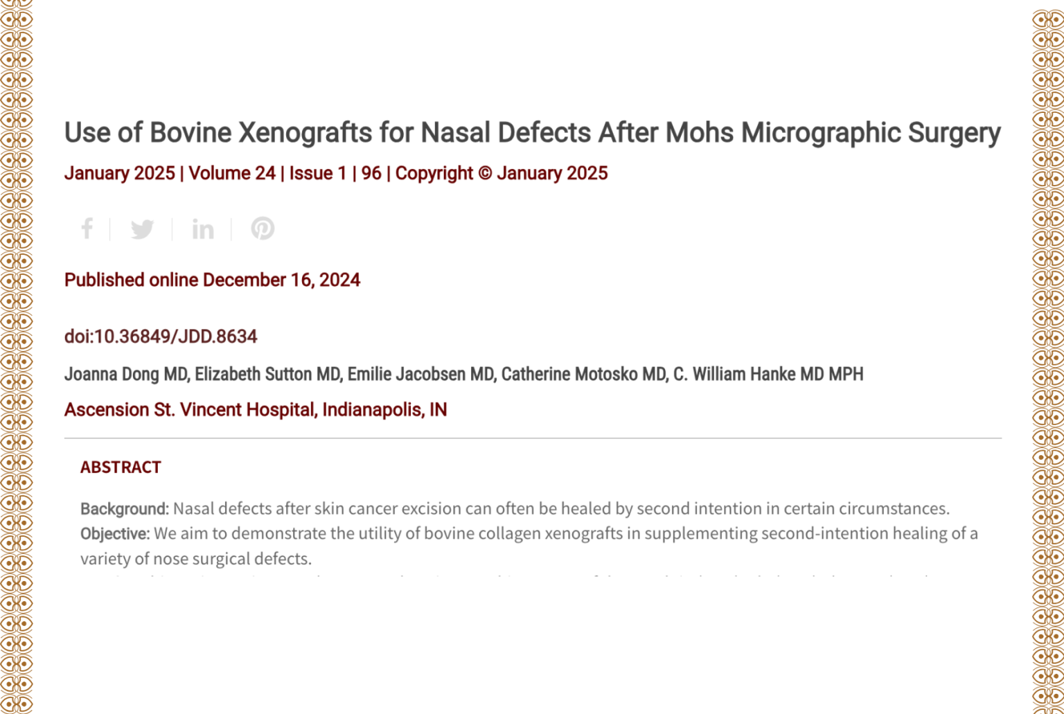 Use of Bovine Xenografts for Nasal Defects After Mohs Micrographic ...